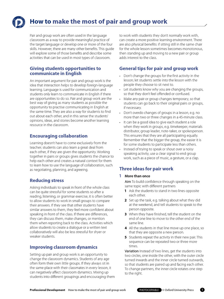 How to Make the Most of Pair and Group Work | PDF | Foreign Language ...