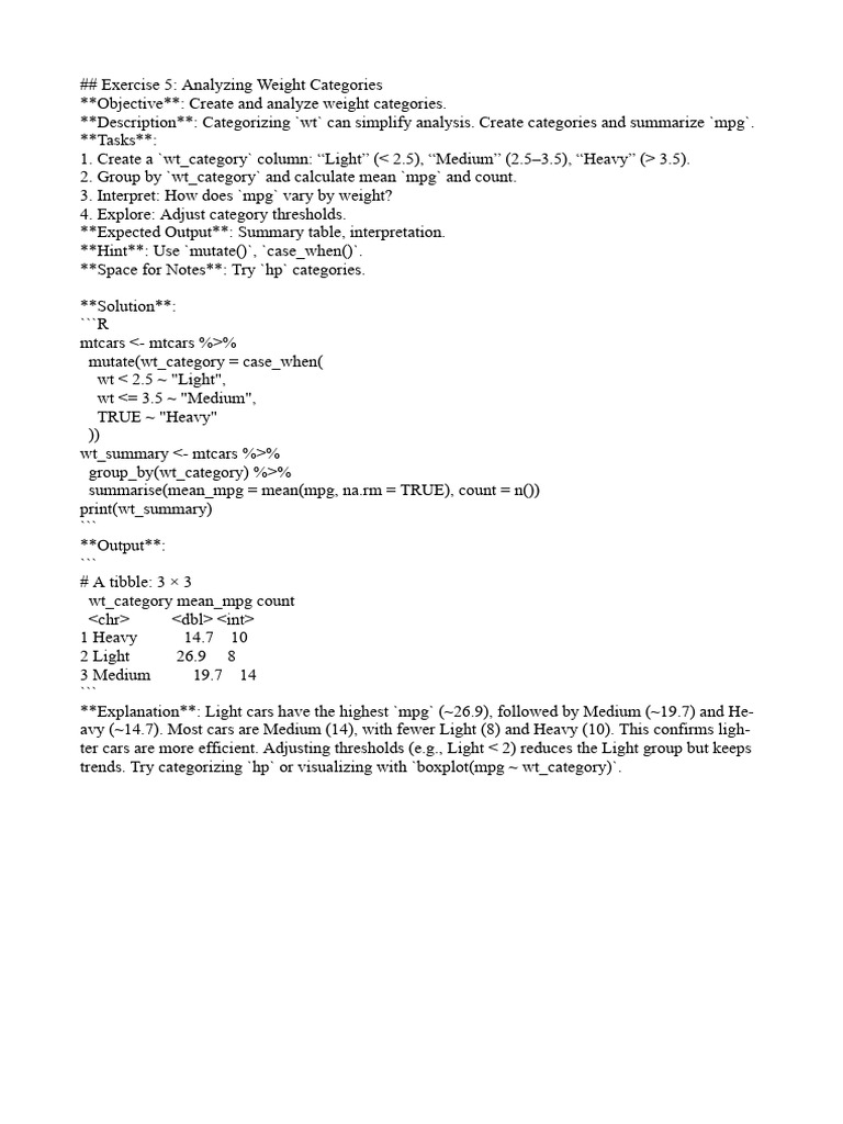 Exercise 5 Analyzing Weight Categories | PDF