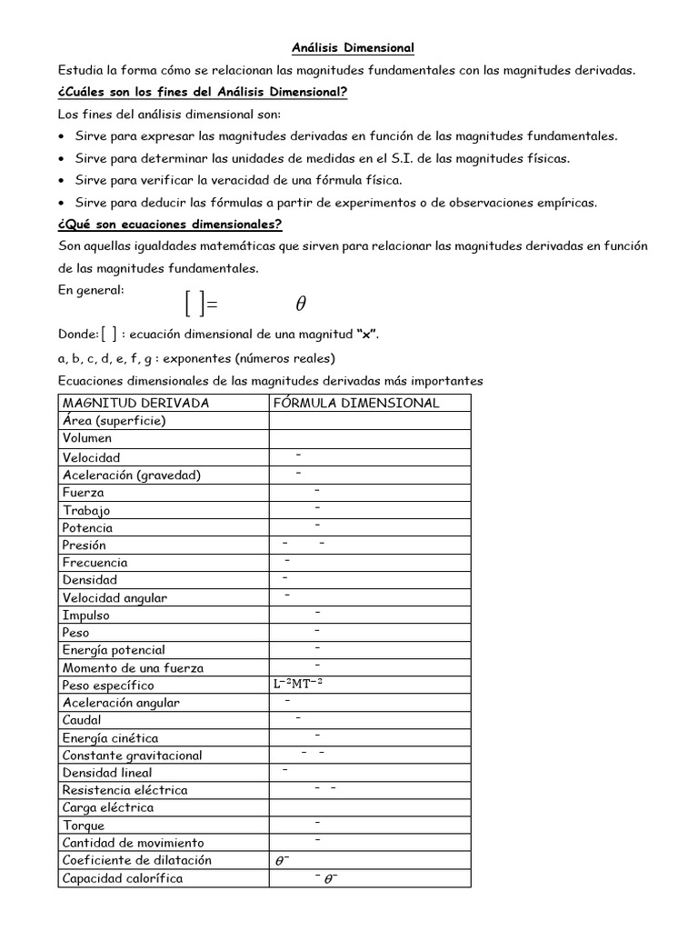 Análisis Dimensional en Física | PDF | Esfuerzo de torsión | Sistema ...