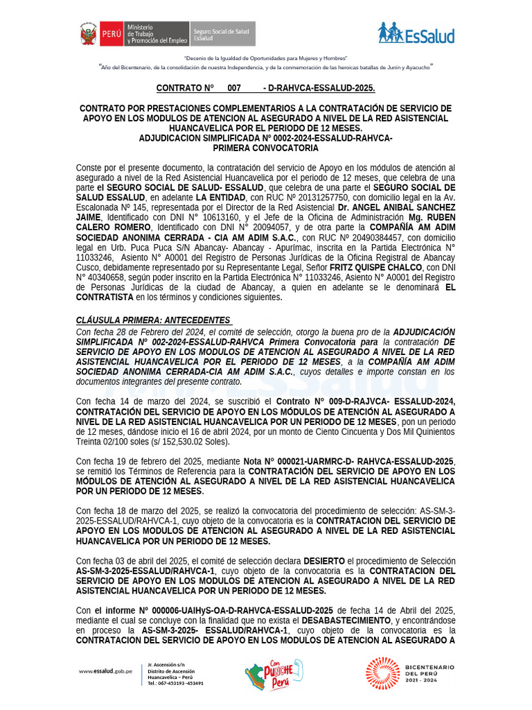 Contrato Por Prestaciones Complementarios de Modulos 2025-2 | PDF | Arbitraje | Regulación