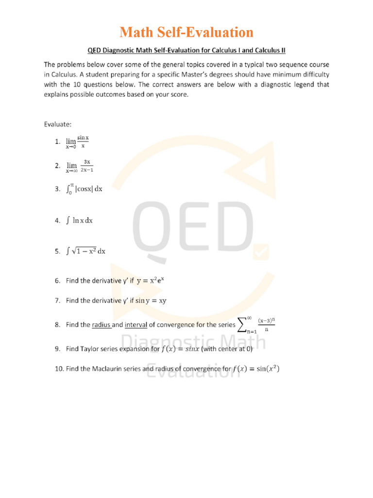 QED-Math-Self-Evaluation-Cal-1-and-Cal-2 Anil | PDF