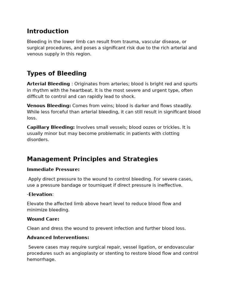 Management of Bleeding Lower Limb | PDF