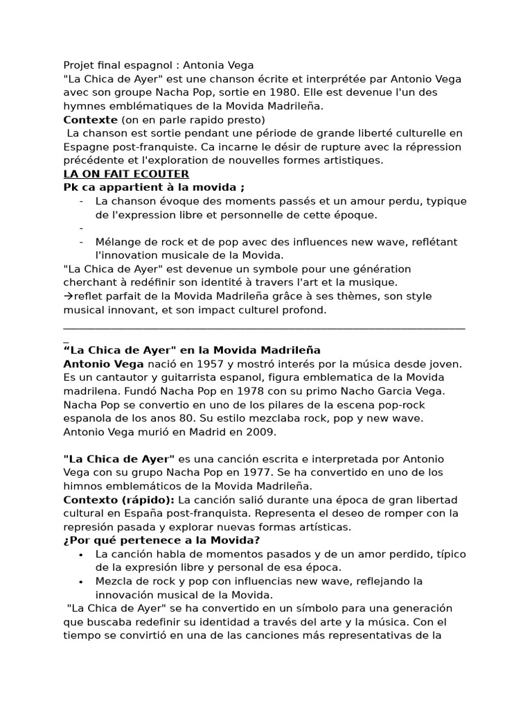 Projet Final Espagnol | PDF | Las artes escénicas | Musicología