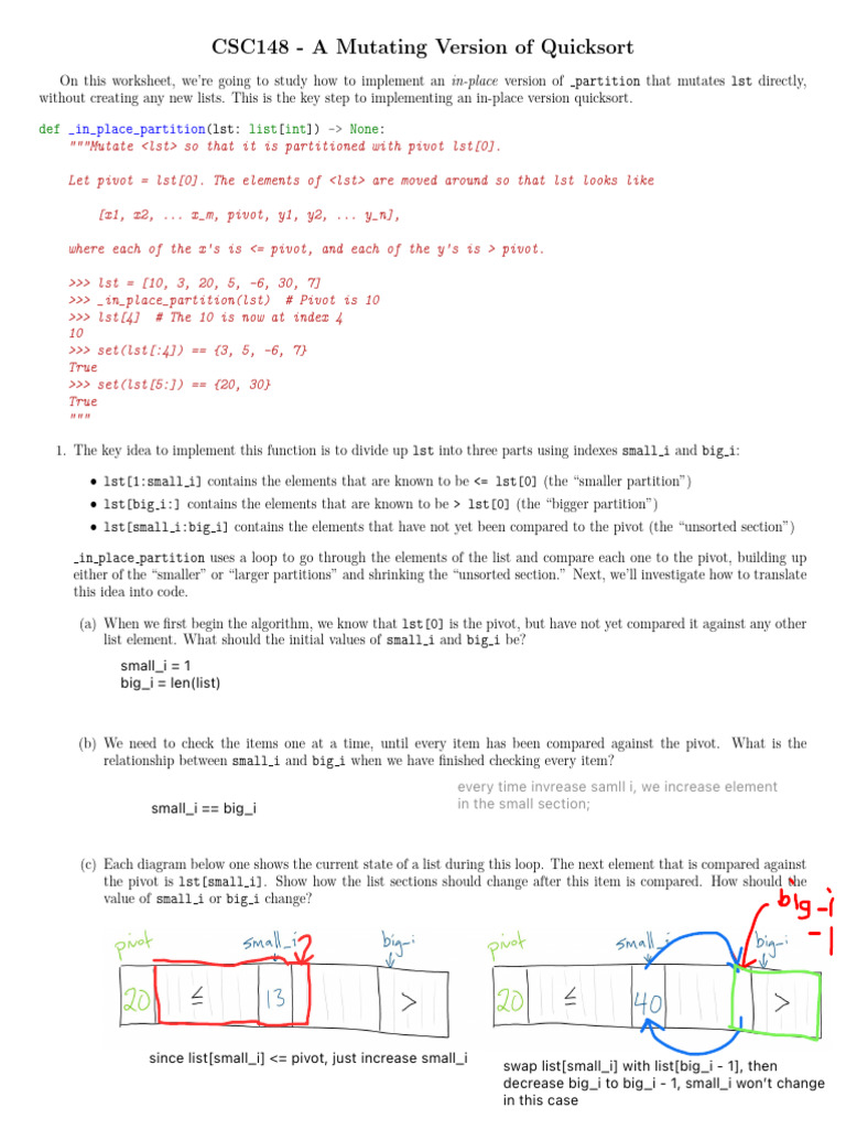 Week11-In - Place - Quicksort - Worksheet | PDF | Computer Programming | Algorithms And Data ...