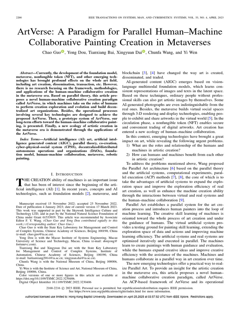 Artverse: A Paradigm For Parallel Human-Machine Collaborative Painting ...