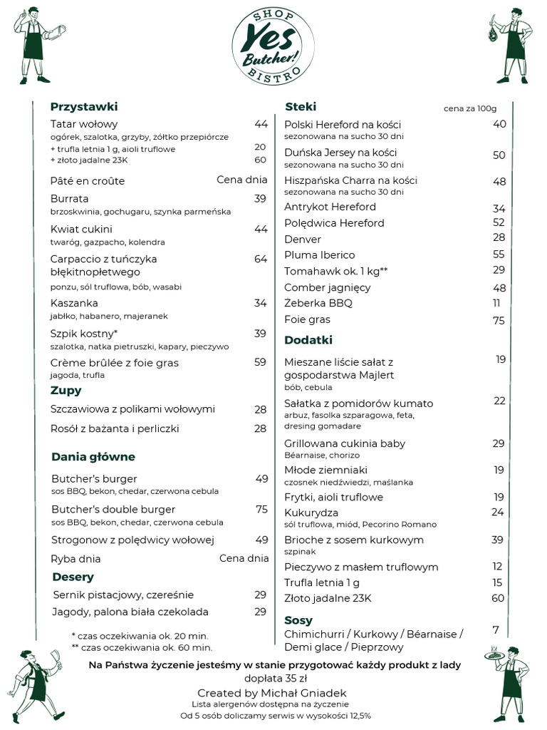 Menu Yes Butcher 9.08.2024 | PDF
