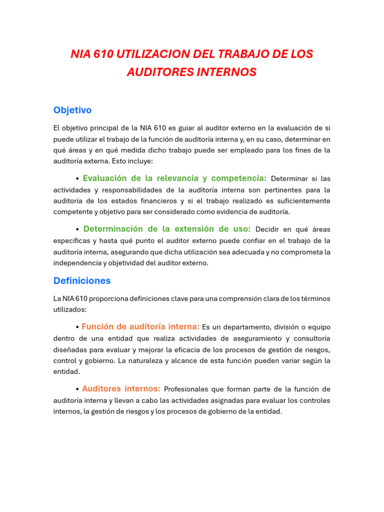 Nia 610 Utilizacion Del Trabajo de Los Auditores Internos - Johan Ayala ...