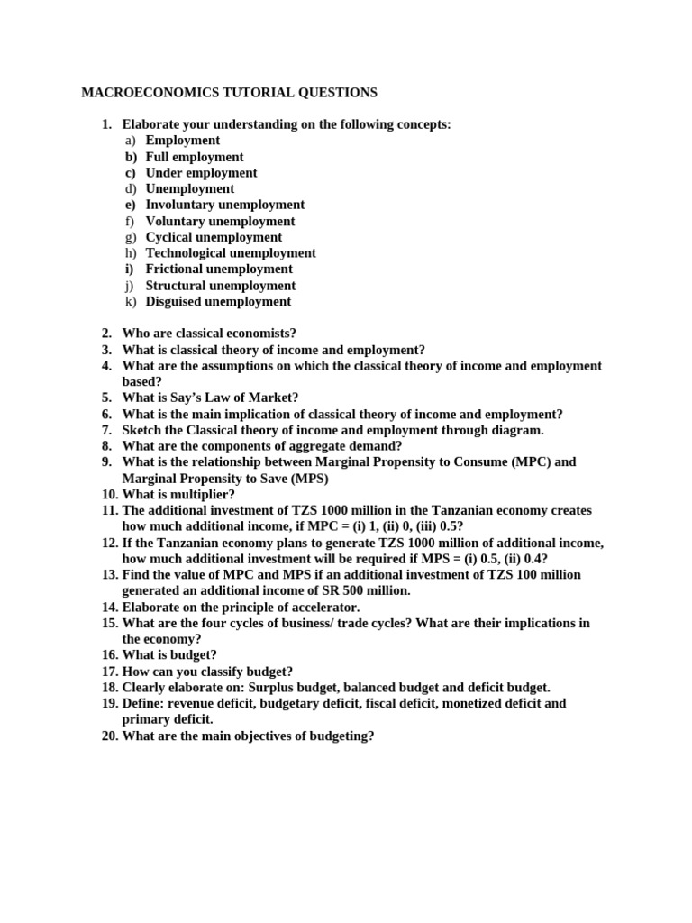 Macroeconomics Tutorial Questions 2 | PDF