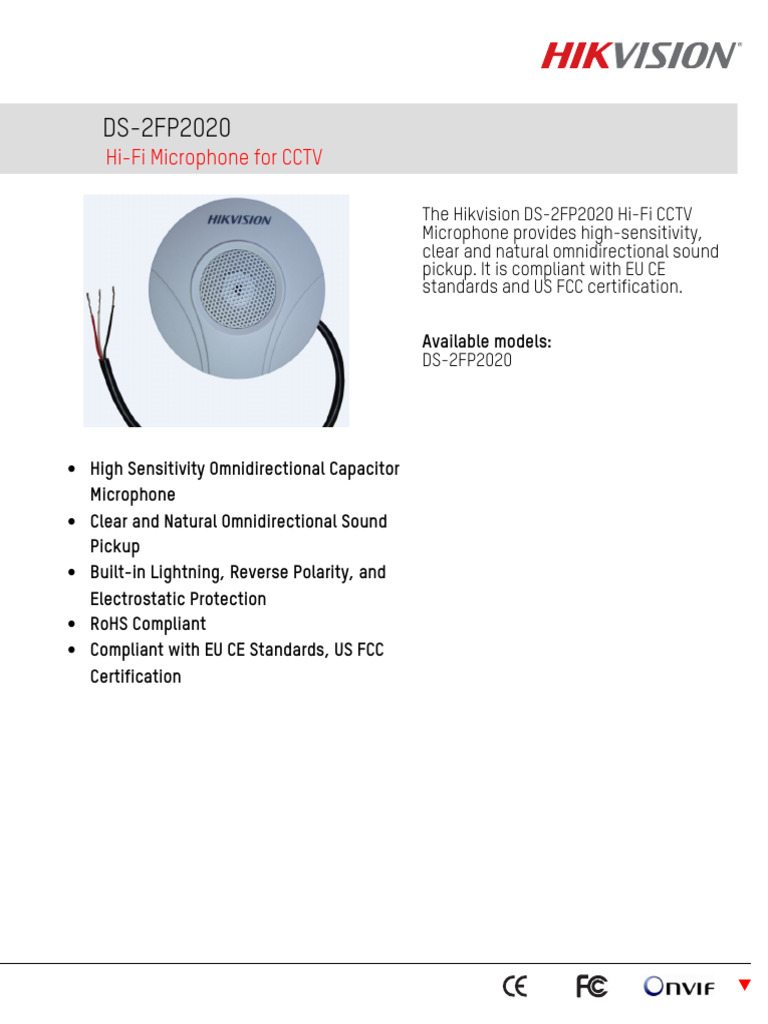 Hikvision DS-2FP2020 Data Sheet | PDF | Microphone | Telecommunications Engineering