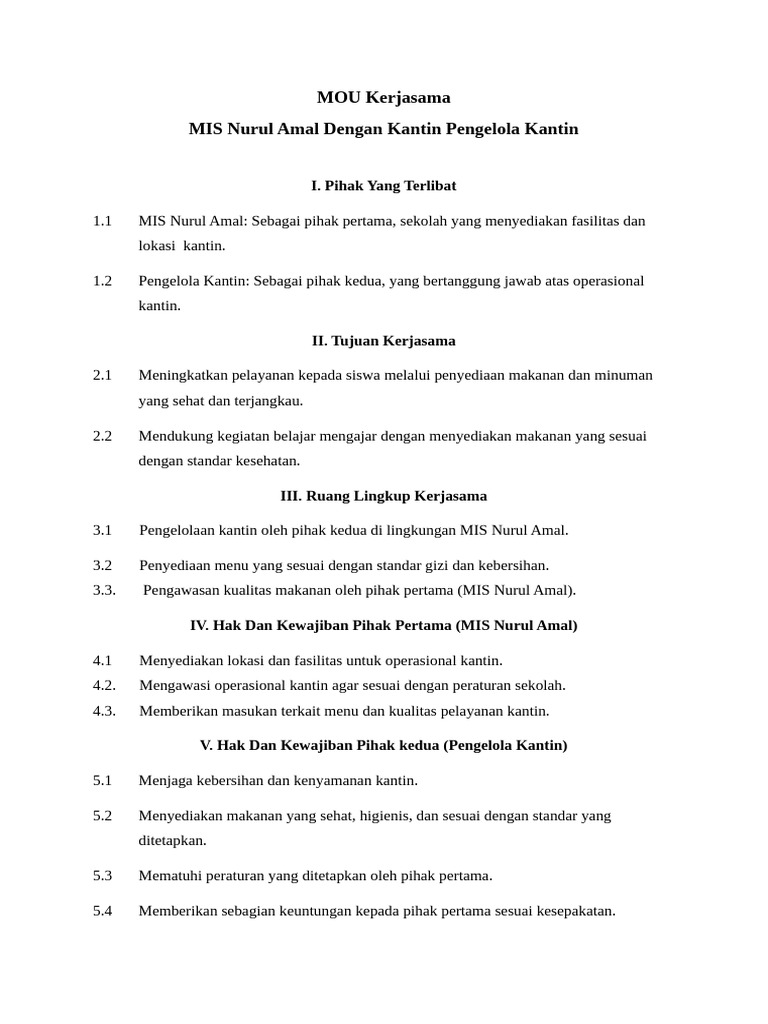 MOU Kerjasama Kantin | PDF