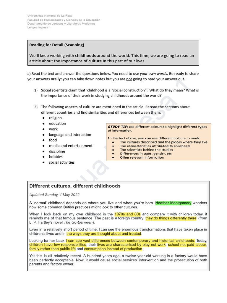 Module 1 Reading - Different Cultures, Different Childhoods | PDF