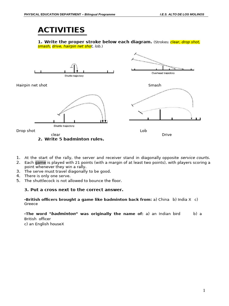 Compulsory Task. Badminton. 2ND Term | PDF | Indoor Sports | Sports