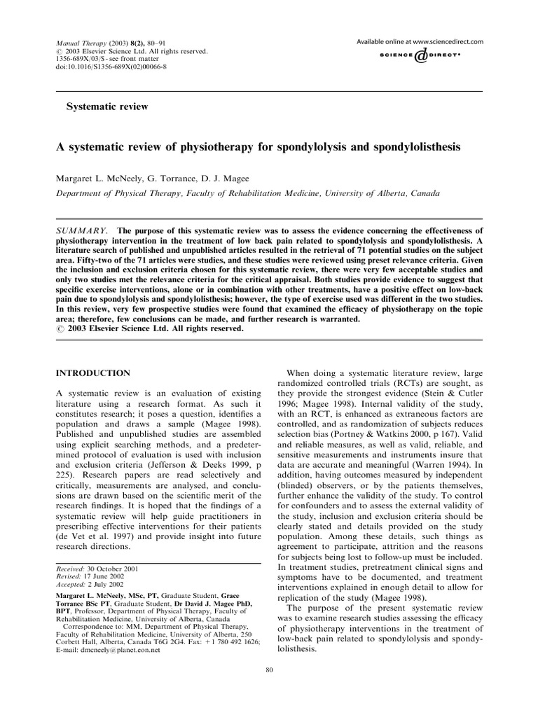A Systematic Review of Physiotherapy For | PDF | Systematic Review ...
