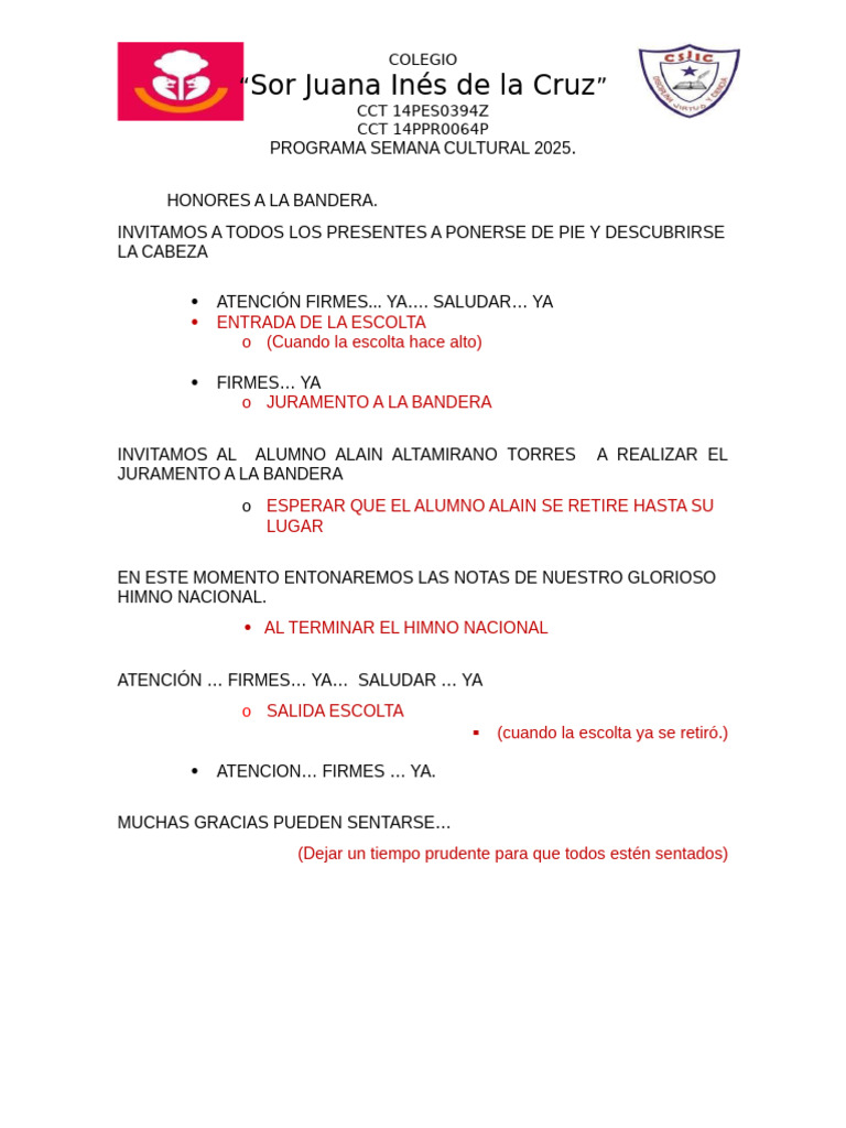 Programa Semana Cultural 2025 Primaria | PDF