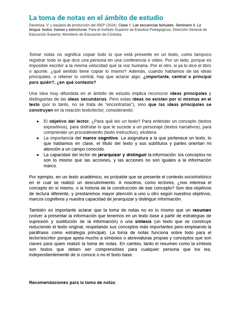 La Toma de Notas en El Ámbito de Estudio | PDF | Información