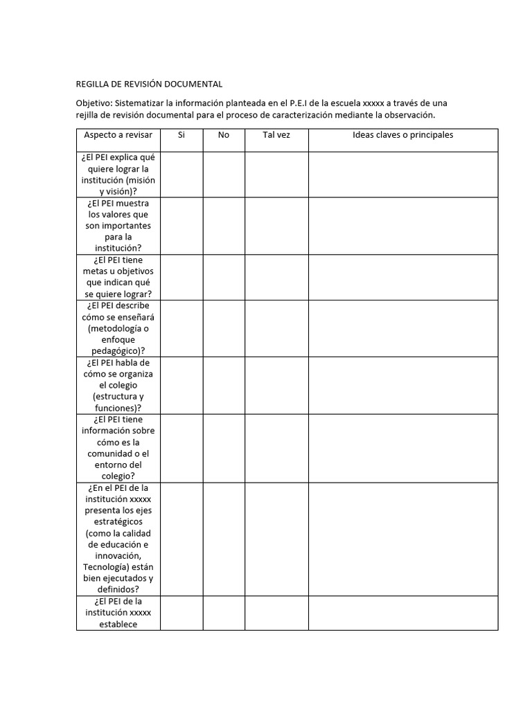 Regilla de Revisión Documental-1 | PDF