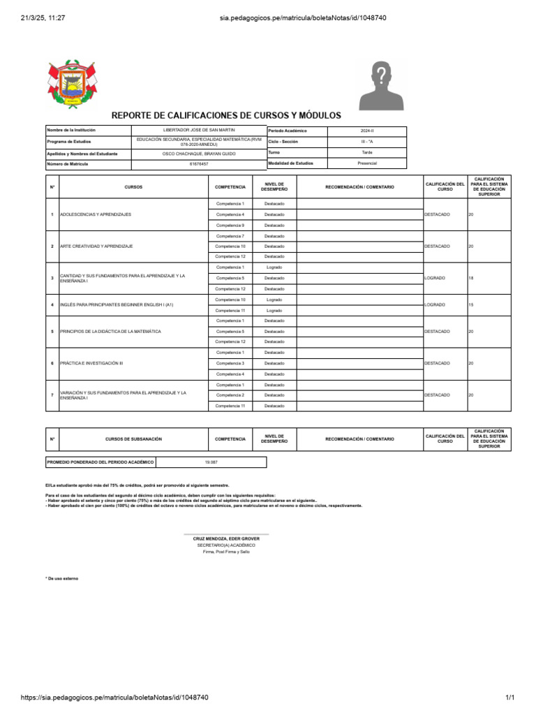 Reporte de Calificaciones 2024-II | PDF | Aprendizaje