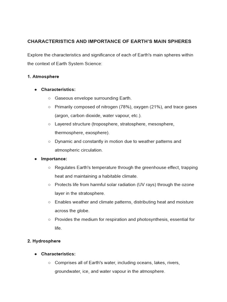 The Characteristics and Significance of Each of Earth's Main Spheres ...