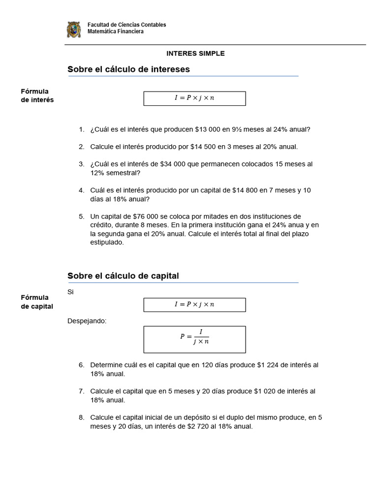 Ejercicios Interés Simple | PDF | Interés | Economias