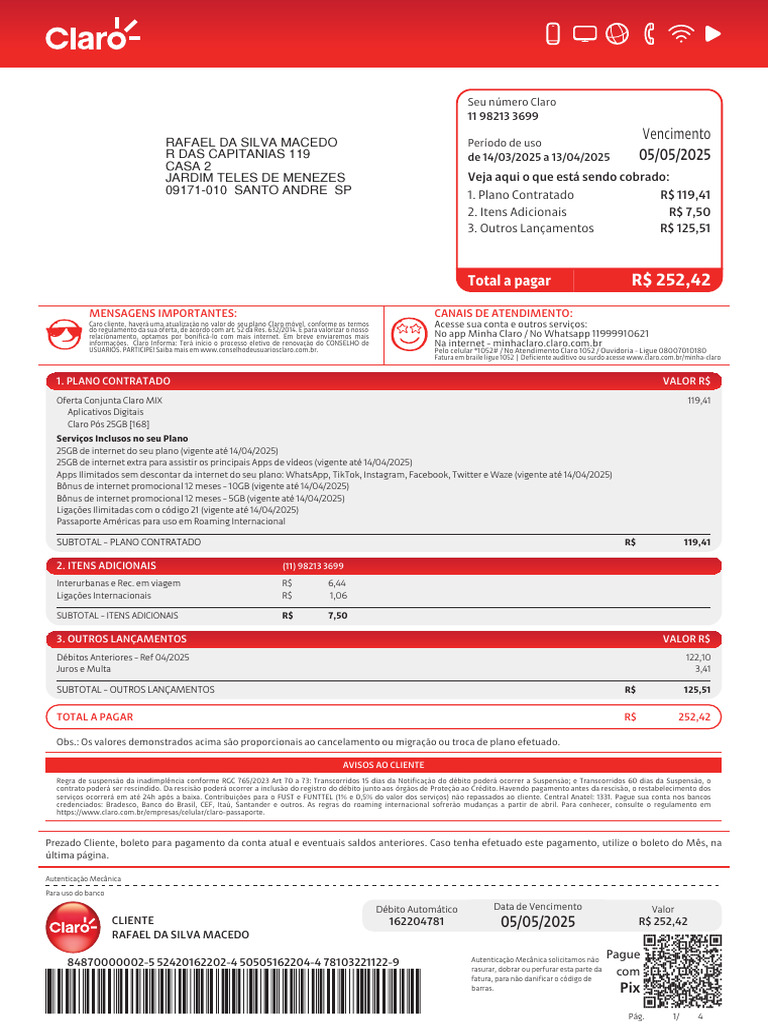 Segunda Via de Fatura 2025 - Mai | PDF | Aplicativo para celular | Internet