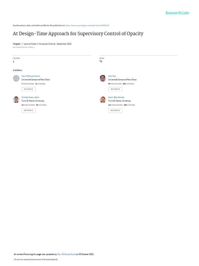 Supervisory Control of Opacity CoopIS 20225 | PDF | Abstraction ...