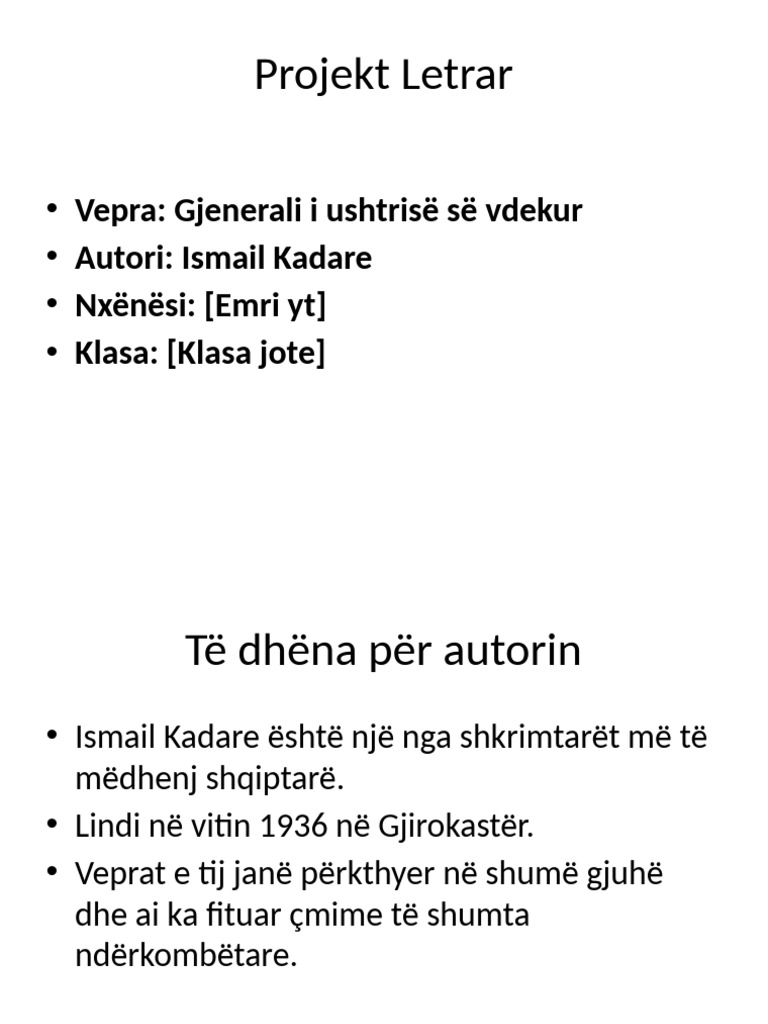 Projekt Letrar Biseda Letrar Kadare | PDF