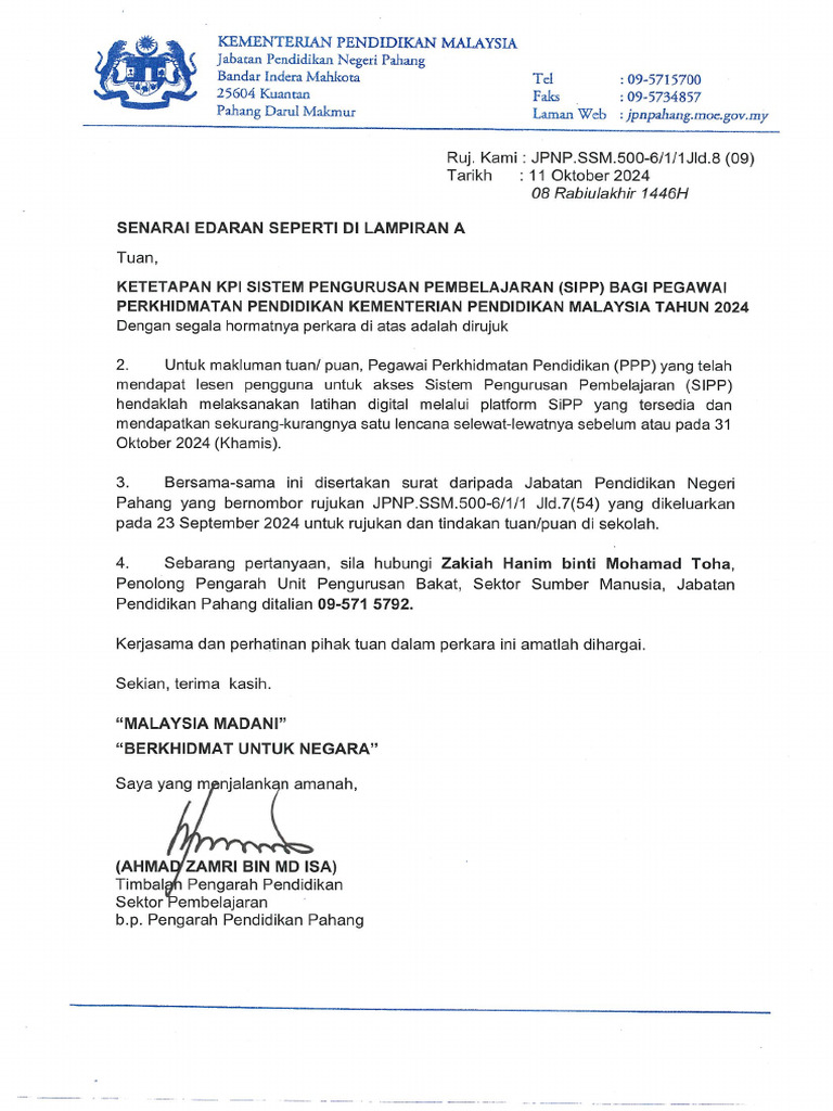 Ketetapan KPI SIPP Bagi PPP KPM Tahun 2024 | PDF