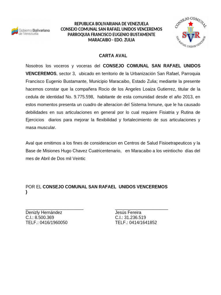 Carta Aval Rocio | PDF