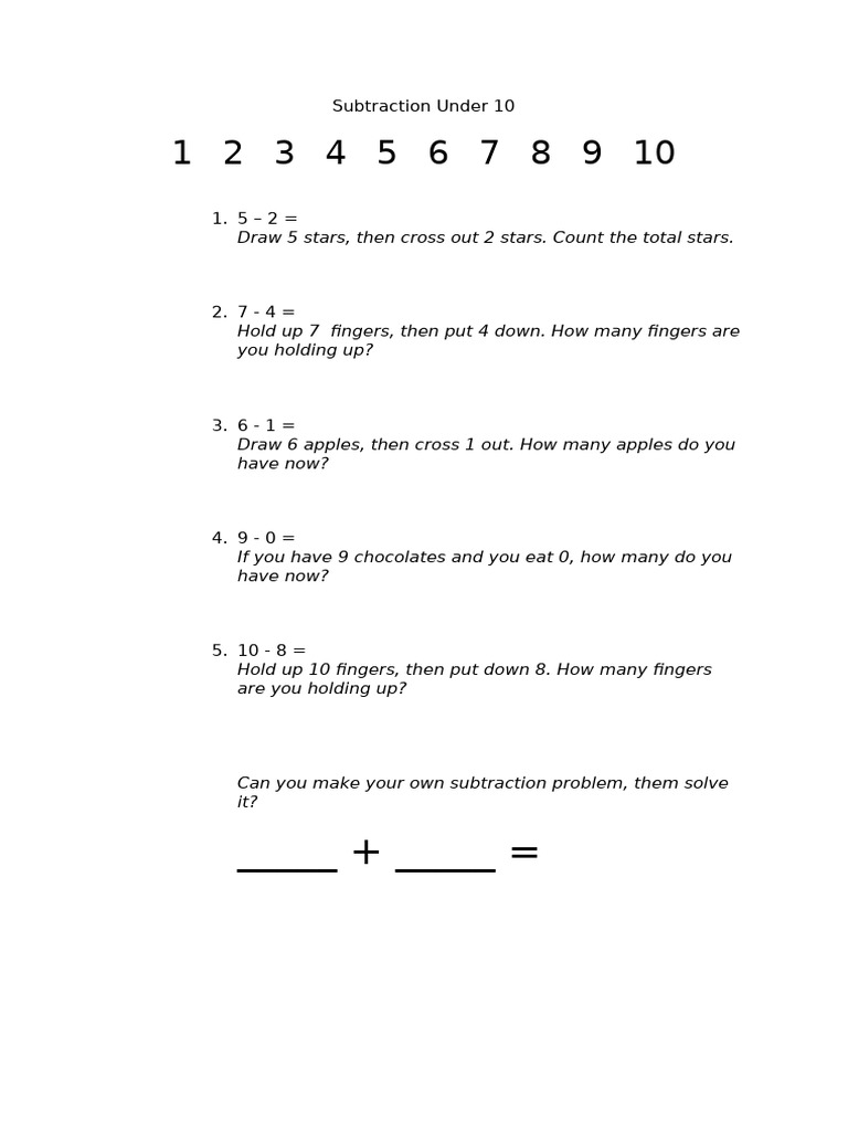 Subtraction Worksheet Sect One | PDF