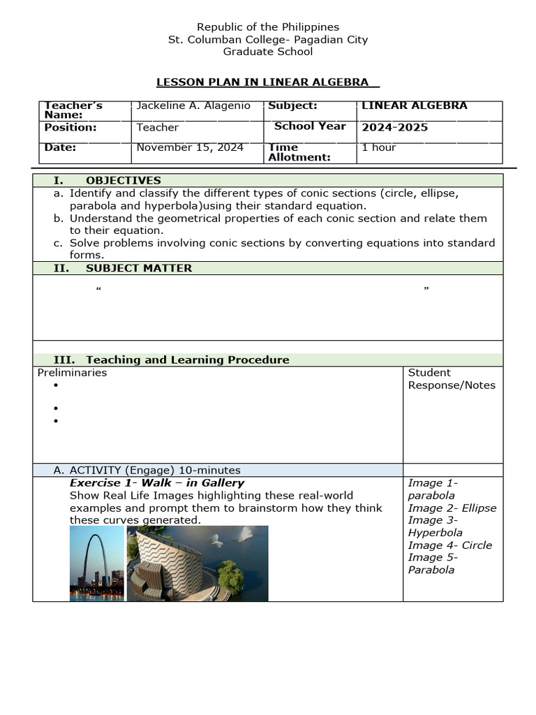 Lesson Plan in Linear Algebra-Alagenio | PDF | Eigenvalues And ...
