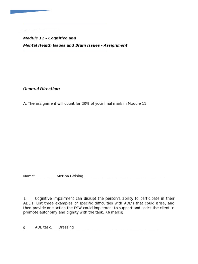 Module 11 - Assignment 12.1 | PDF | Dementia | Mental Disorder