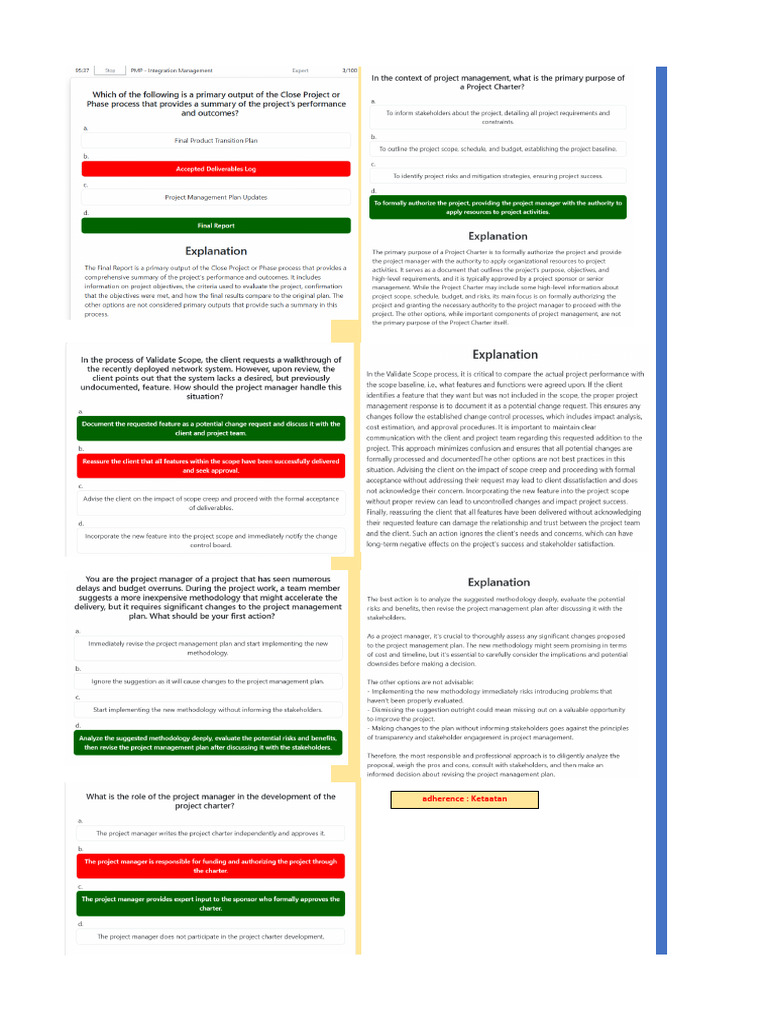 PMP Exam Practise Integration Management-03 | PDF