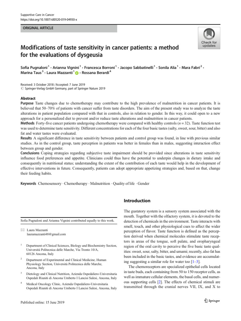 Modifications of Taste Sensitivity in Cancer Patients A Method | PDF ...