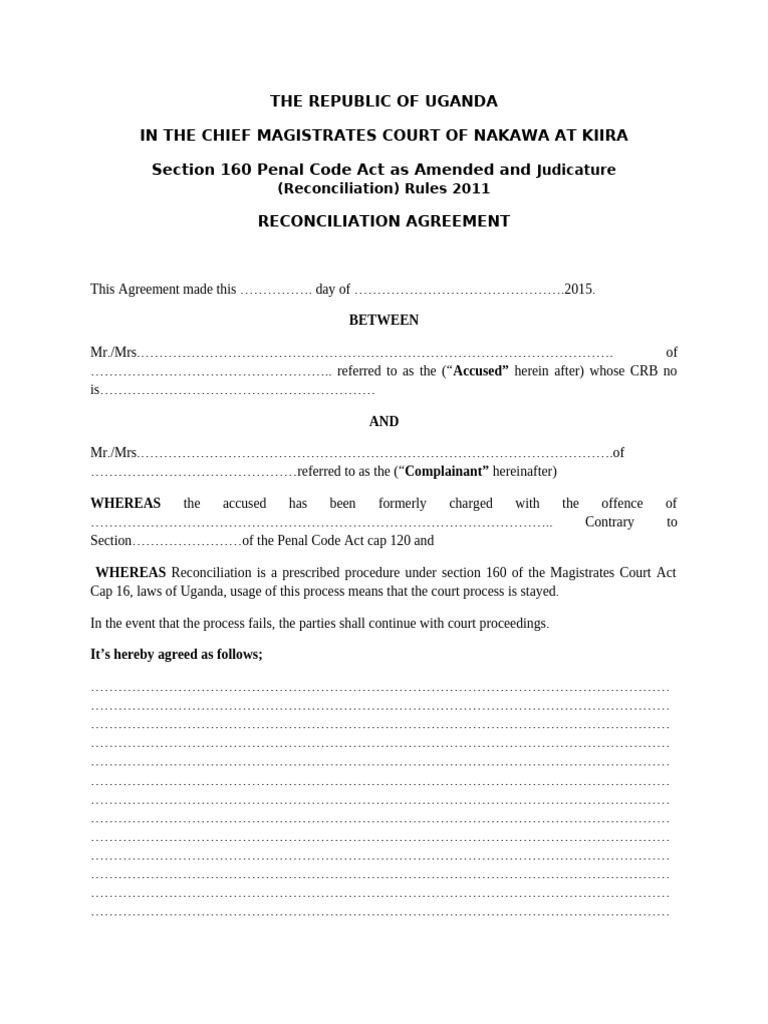 Reconciliation Agreement Template Uganda | PDF | Justice | Crime & Violence