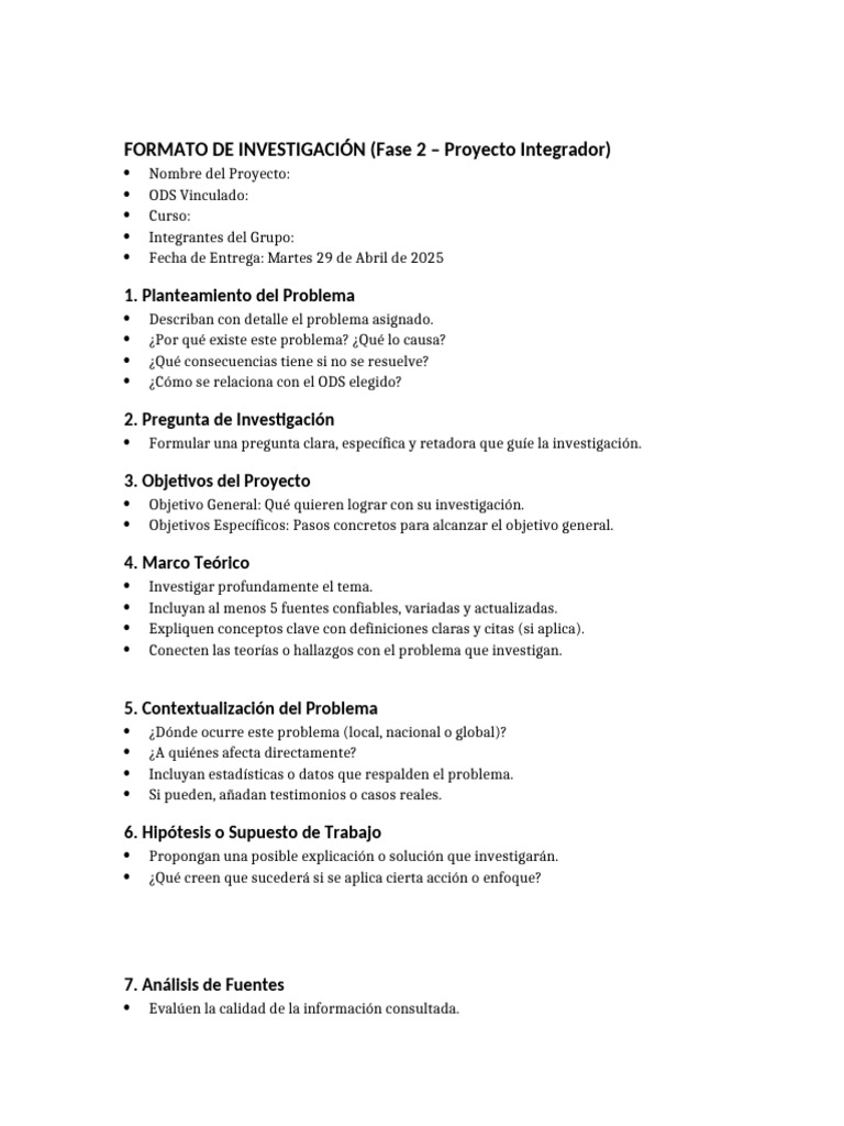 Formato Investigacion Proyecto ODS | PDF