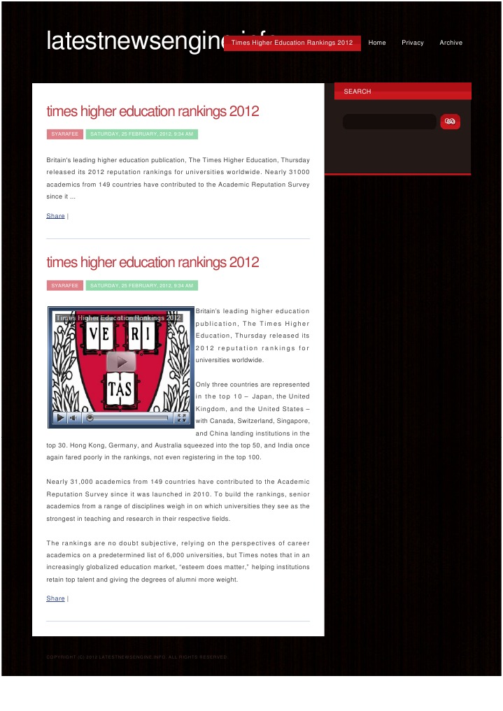 2012 Times Higher Education Rankings | PDF