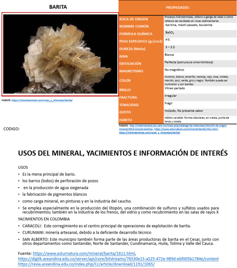 Presentacion Mineral Barita | PDF | Minerales | Sustancias químicas