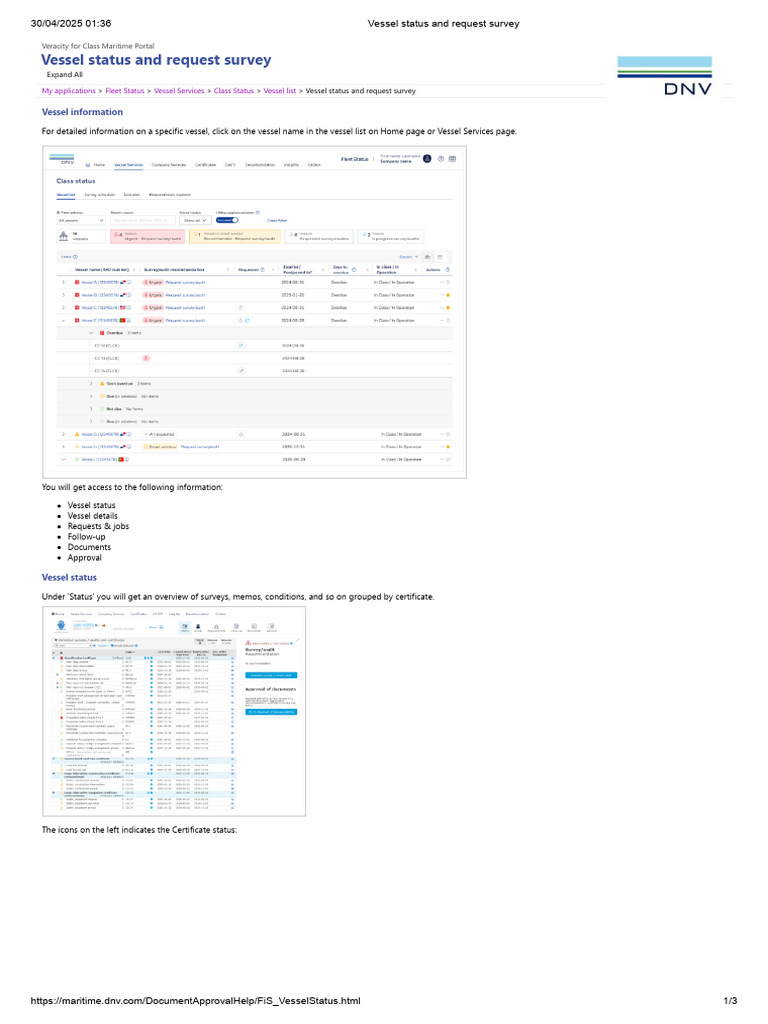 Vessel Status and Survey Requests | PDF