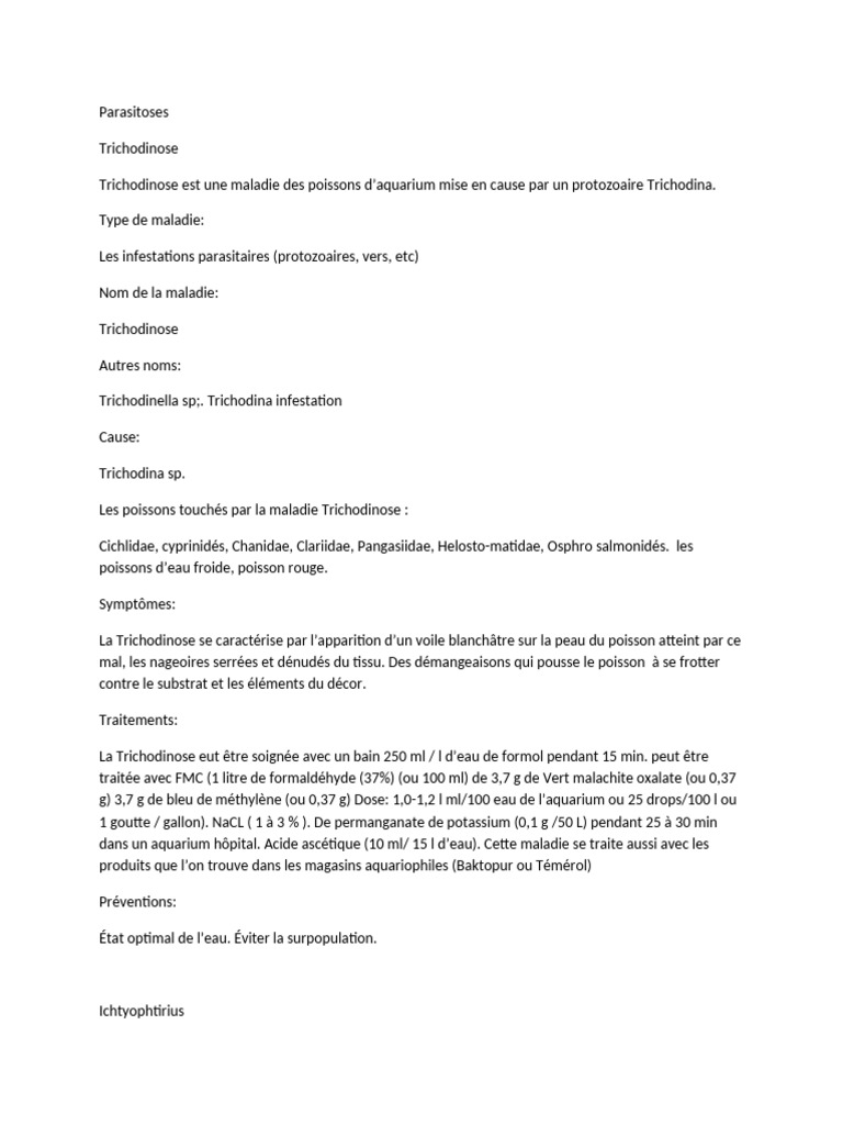 Parasitoses des poissons d'aquarium | PDF | Poisson | Branchie