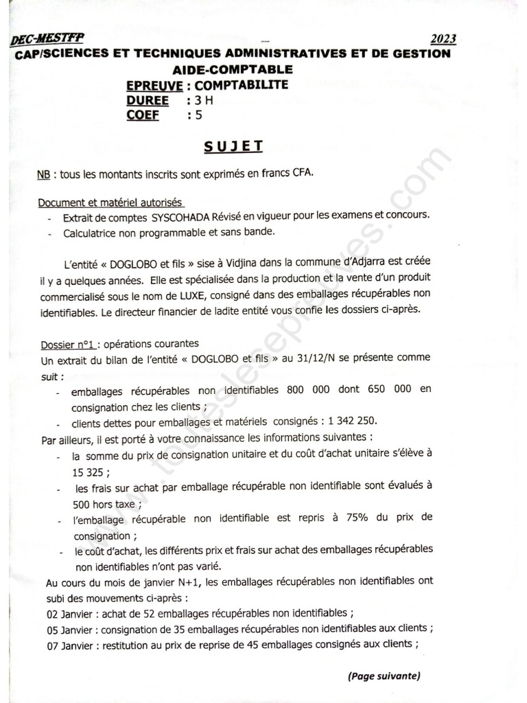 Épreuve Cap-Ac 2023 Comptabilité | PDF