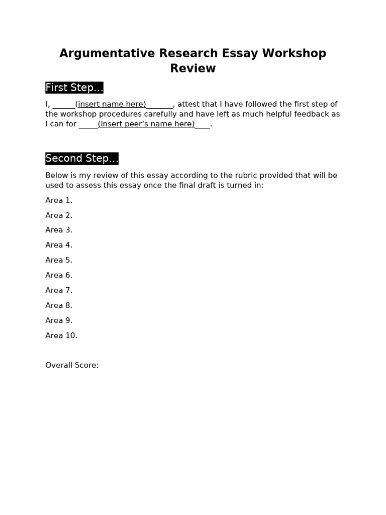 Argumentative Essay Review Workshop Guide | PDF