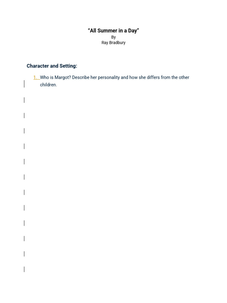 Analysis and Questions for "All Summer" | PDF
