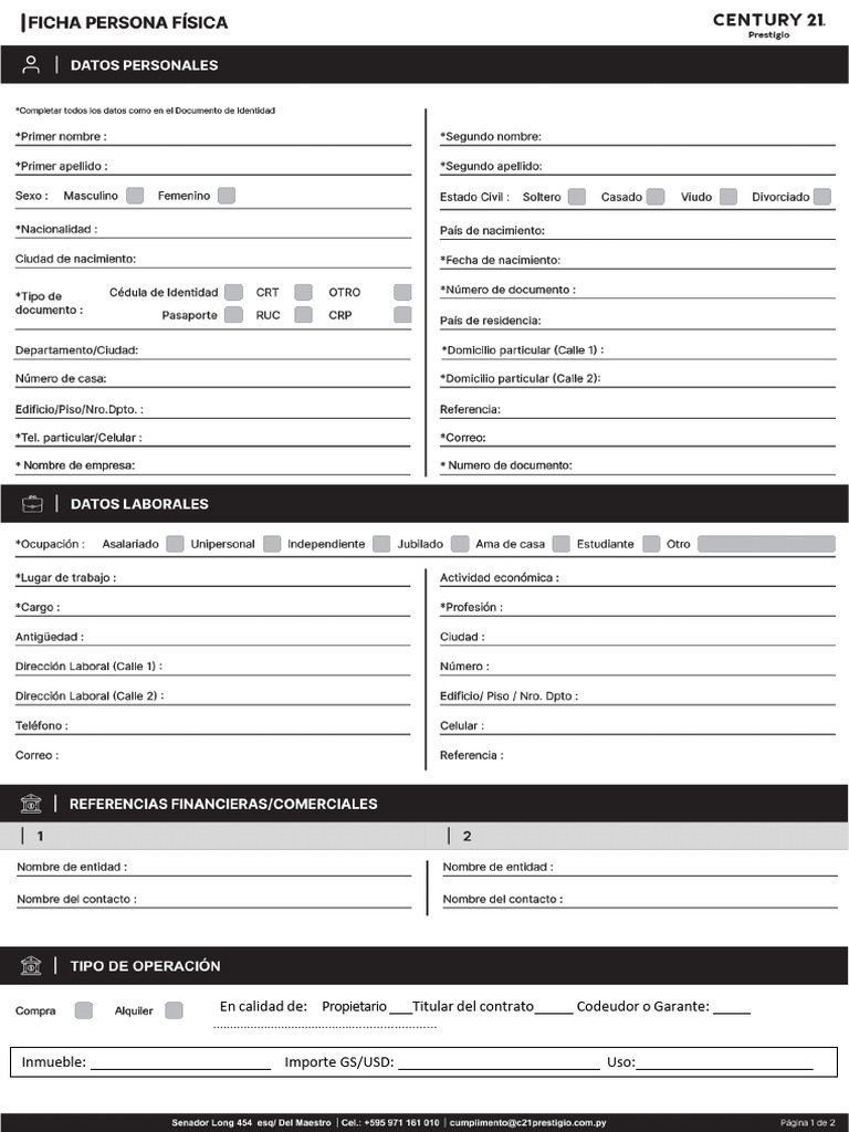 Ficha Conocimiento de Persona C21 PRESTIGIO Persona Física | PDF