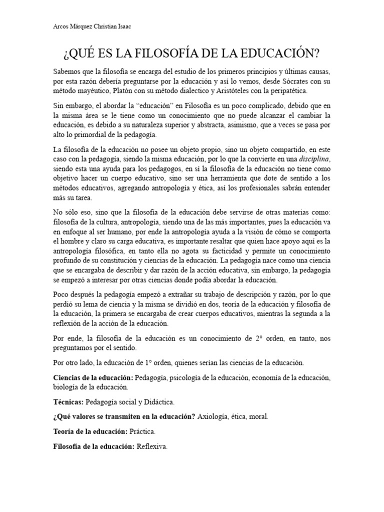 Qué Es La Filosofía de La Educación | PDF | Pedagogía | Conocimiento