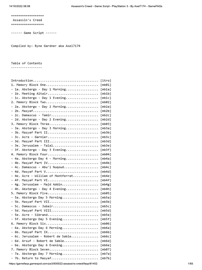 Assassin's Creed - Game Script - PlayStation 3 | PDF | Memory