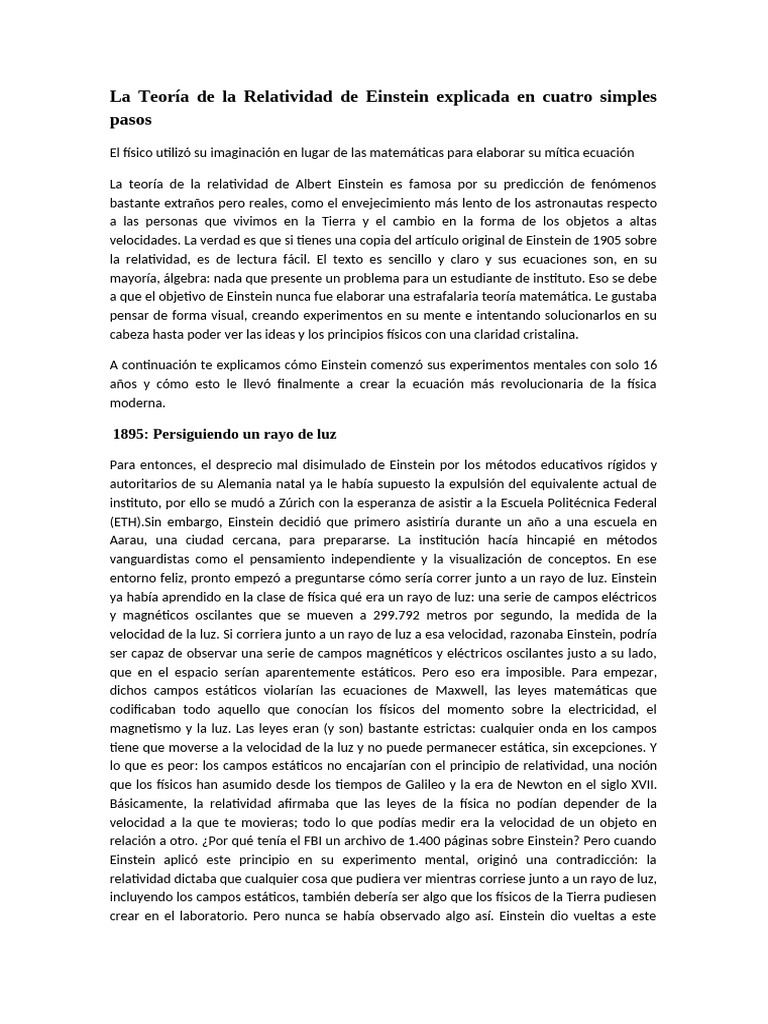 La Teoría de La Relatividad de Einstein Explicada en Cuatro Simples ...
