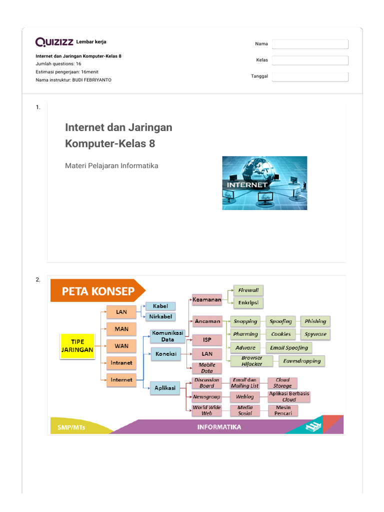 Internet Dan Jaringan Komputer-Kelas 8 - Quizizz | PDF