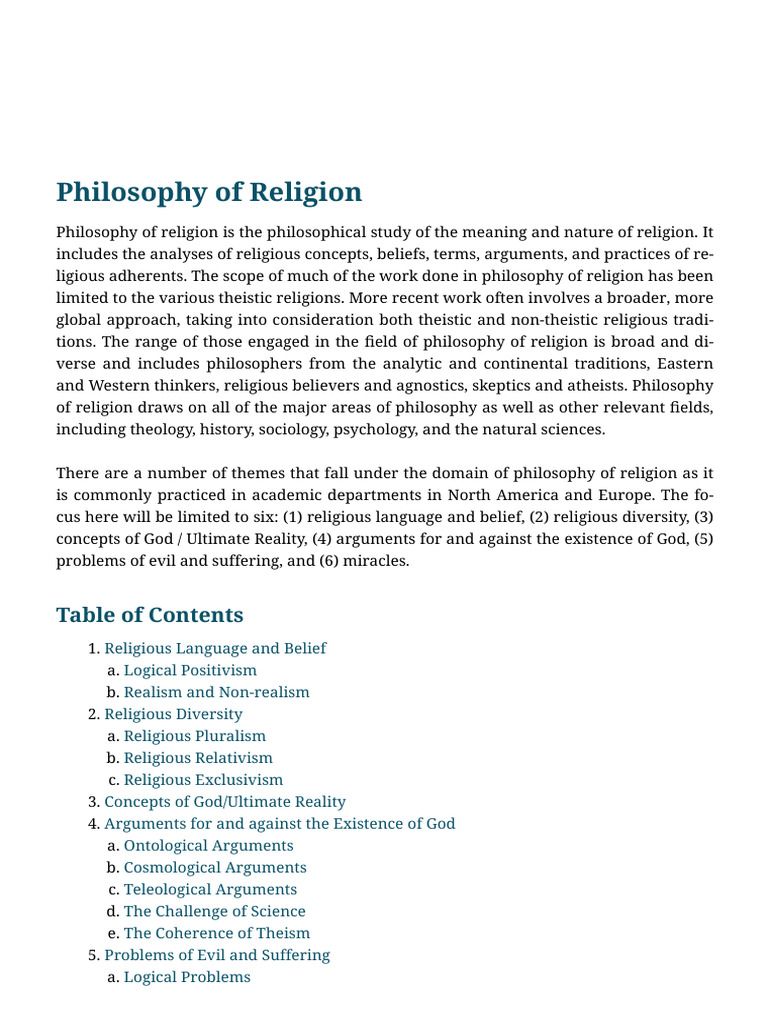 Philosophy of Religion (Internet Encyclopedia of Philosophy) | PDF | Philosophy Of Religion ...
