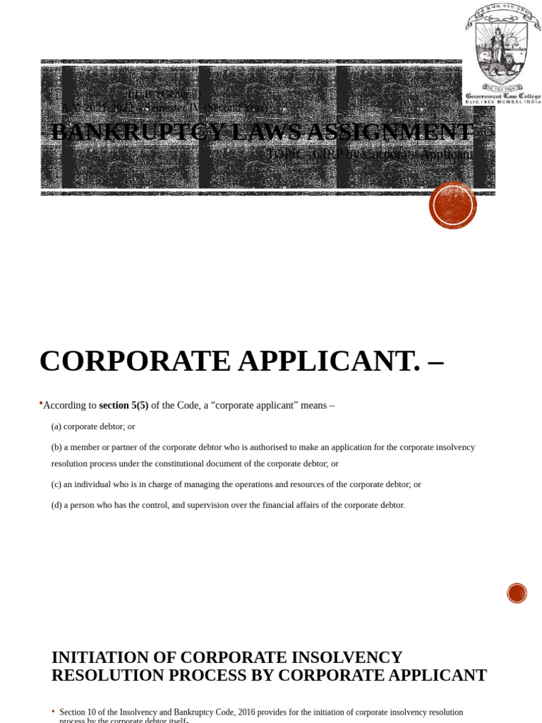 IBC Assignment CIRP by Corporate Applicant | PDF | Bankruptcy ...