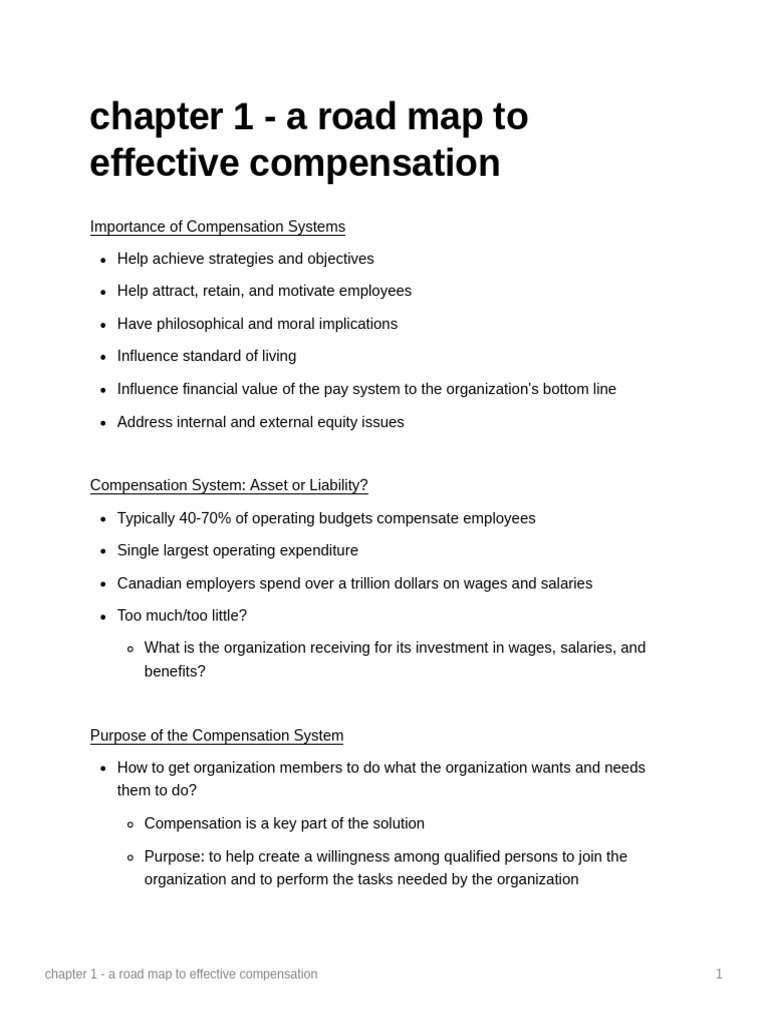 Chapter 1 - A Roadmap To Effective Compensation | PDF | Compensation And Benefits | Employment